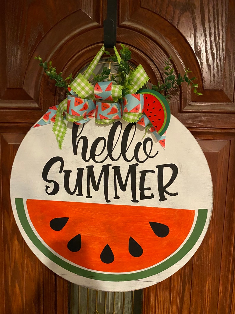 Hello Summer Door Hanger Large Round Watermelon Door Hanger Etsy