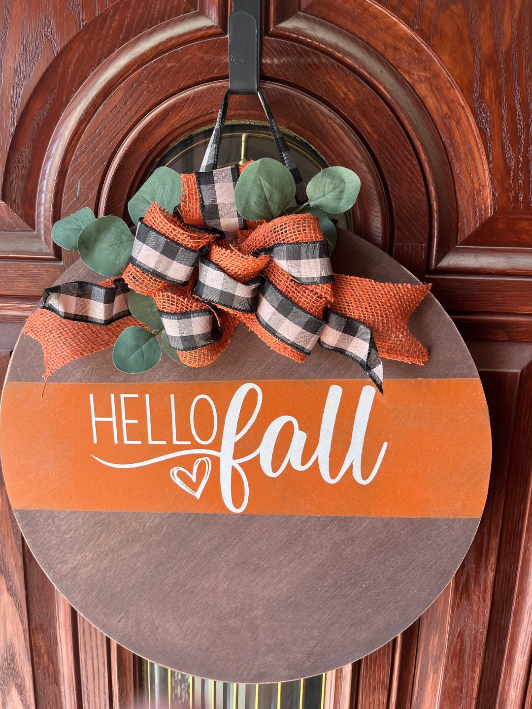 Hello Fall Door Hanger / Hello Pumpkin Porch Sign / Rustic - Etsy