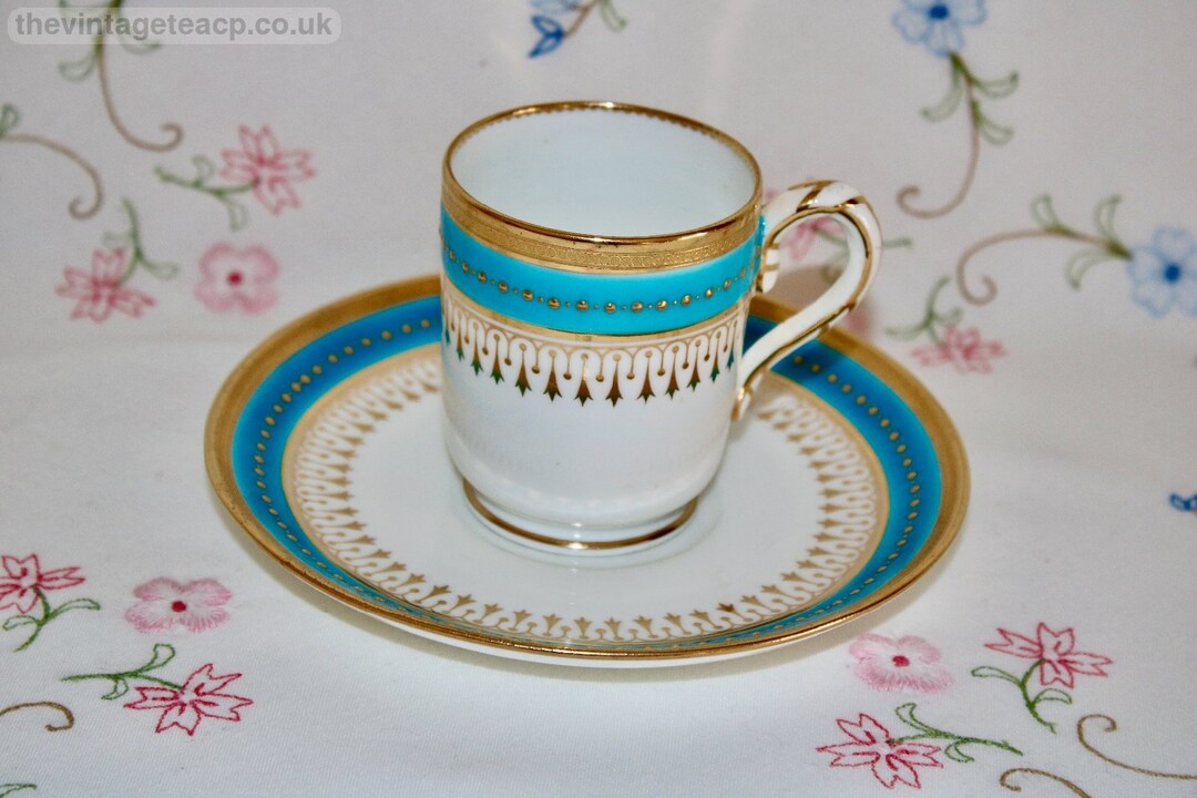 Antique 1800s Minton Turquoise and Gold Cup and Saucer - Etsy