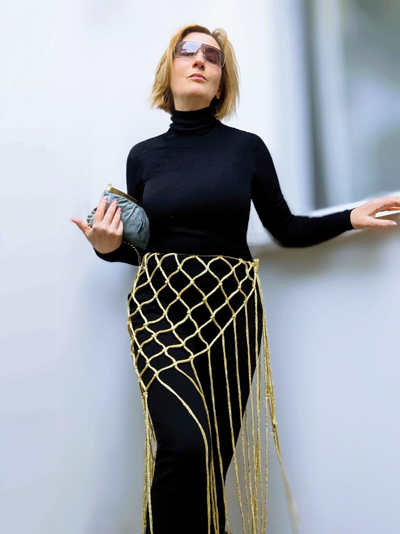 Gold Mesh Wrap up Cape With Fringe, Net Skirt Cover, Gold Fishnet Wrap ...