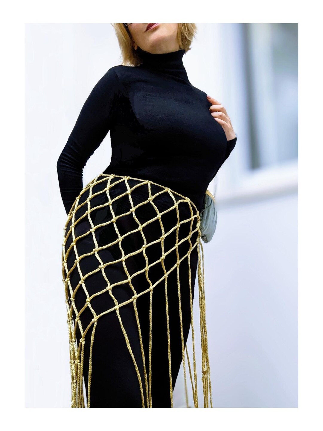 Gold Mesh Wrap up Cape With Fringe, Net Skirt Cover, Gold Fishnet Wrap ...
