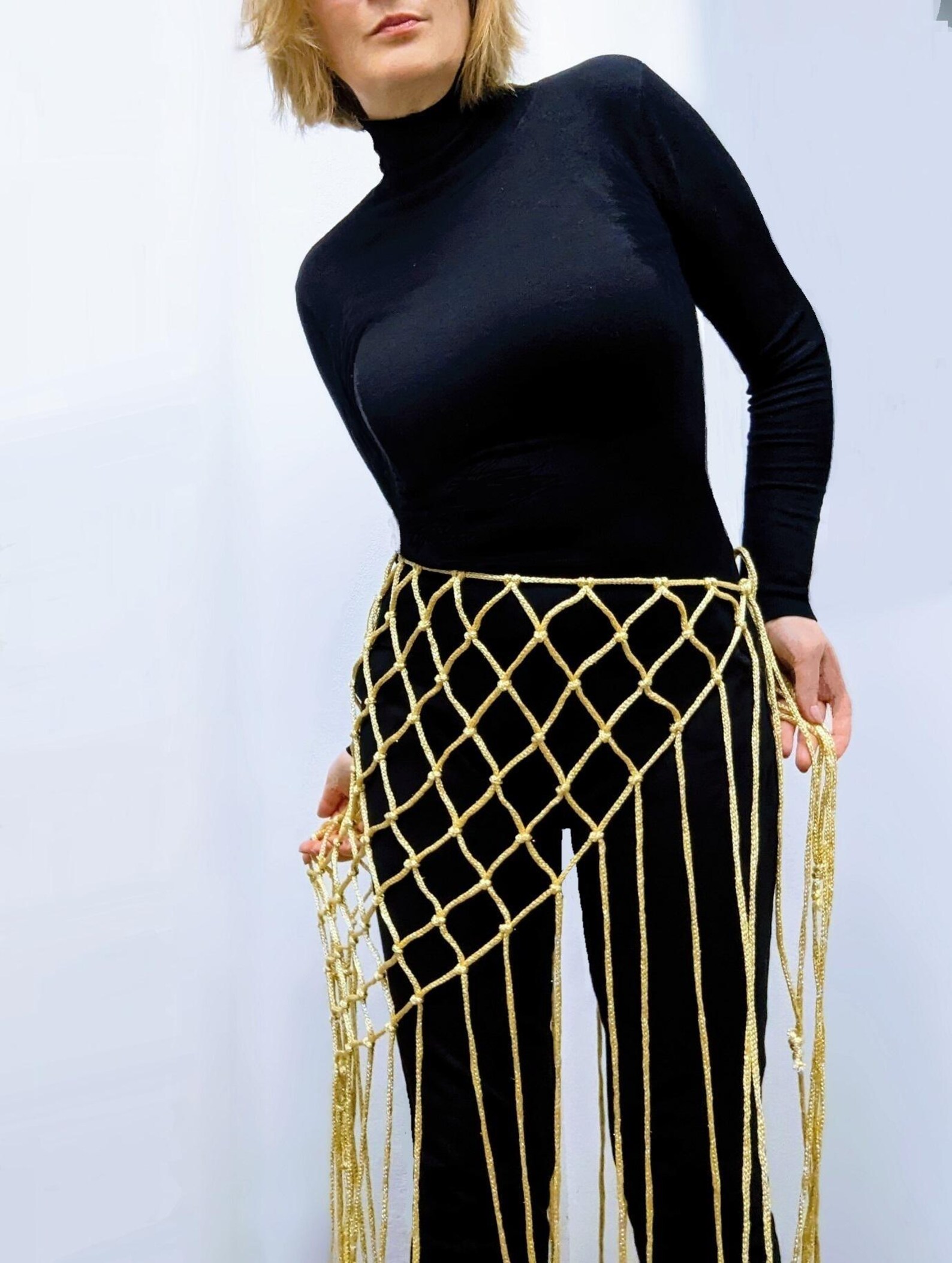 Gold Mesh Wrap up Cape With Fringe, Net Skirt Cover, Gold Fishnet Wrap ...