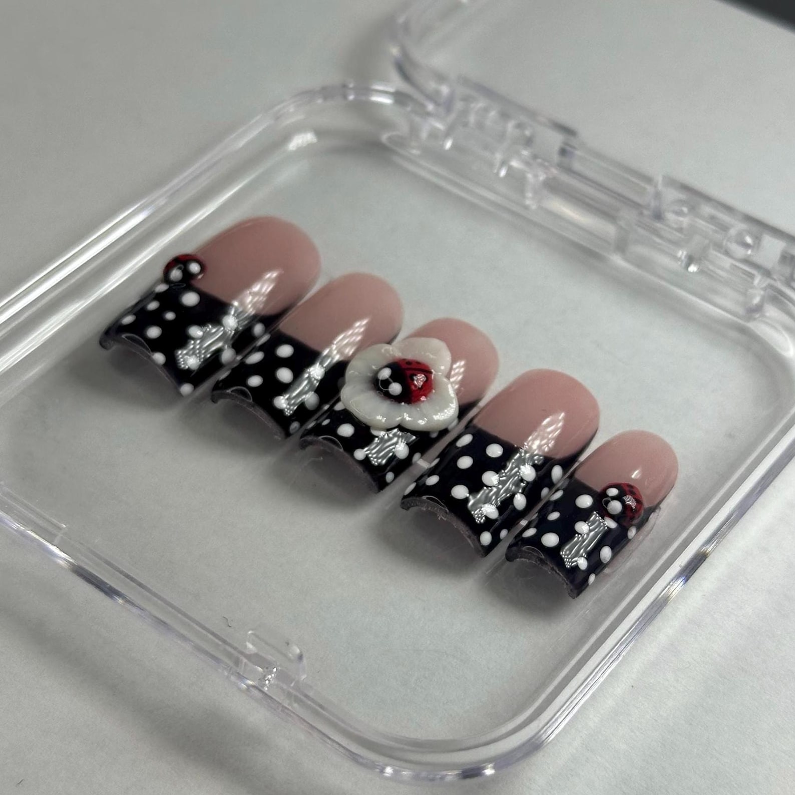 Black French With White Polka Dots and 3D Ladybugs - Etsy