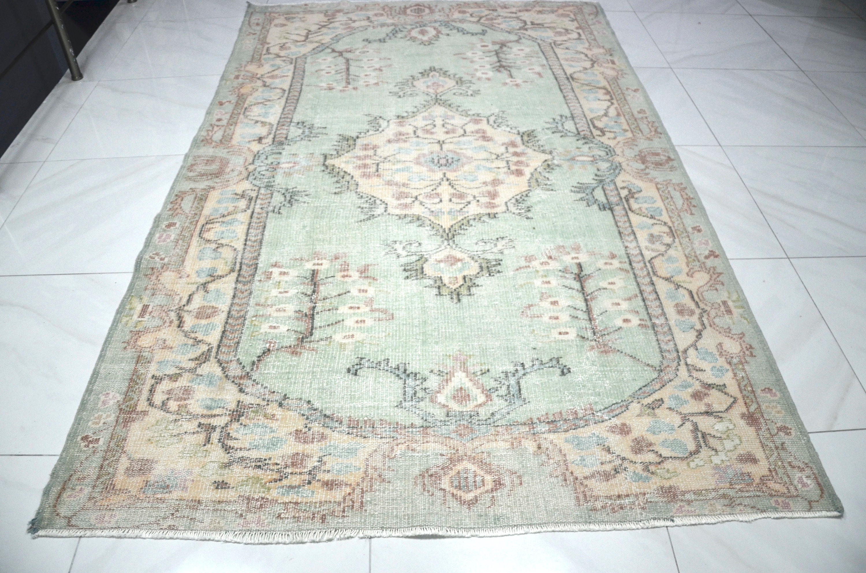 60s Turkish Green Rug Faded Green Rug Vintage Medallion - Etsy