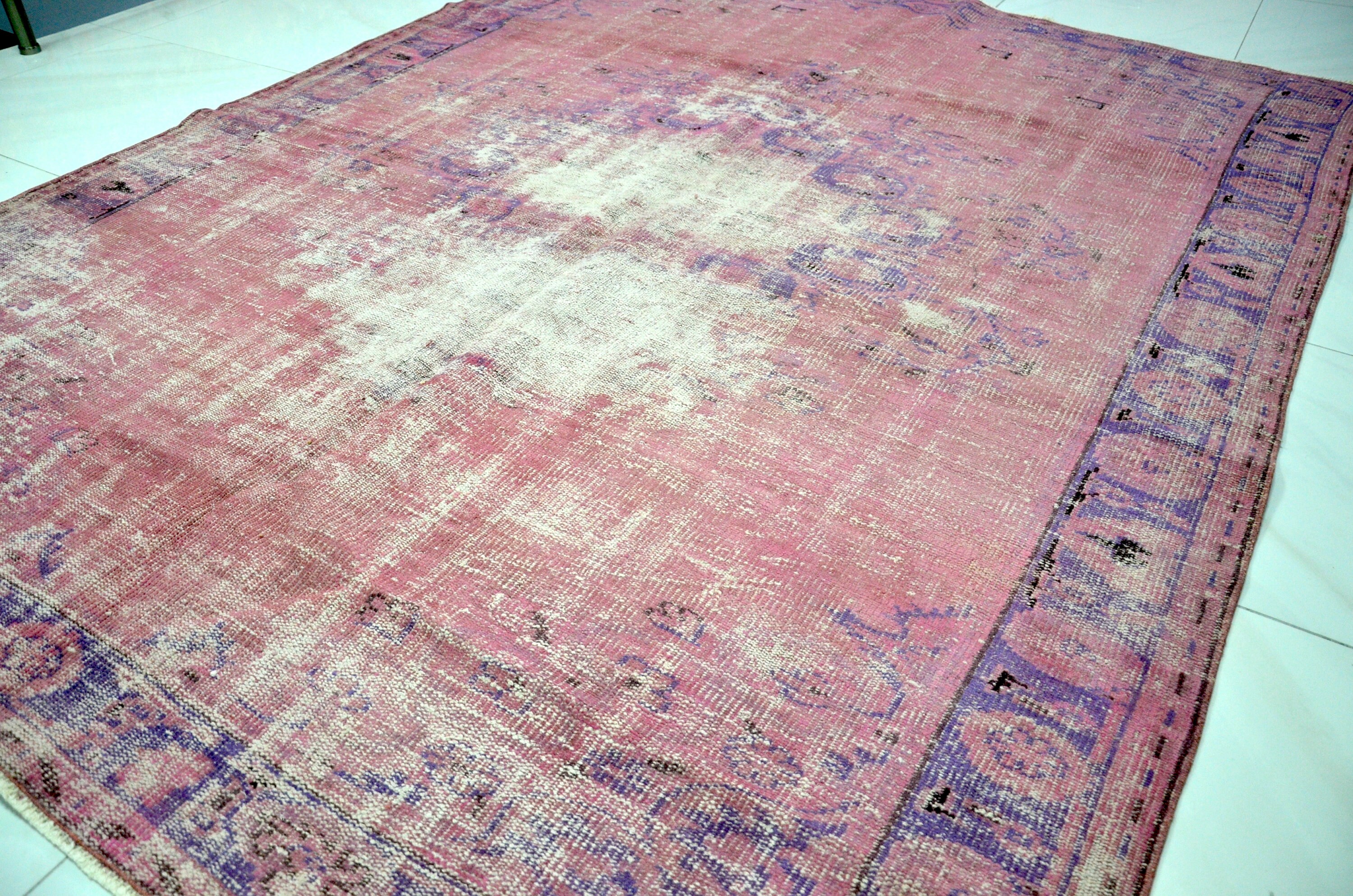 Distressed Pink Rug, Overdyed Pink Rug, Vintage Turkish Rug, Oversize ...
