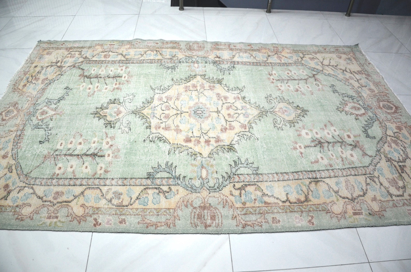 60s Turkish Green Rug Faded Green Rug Vintage Medallion - Etsy