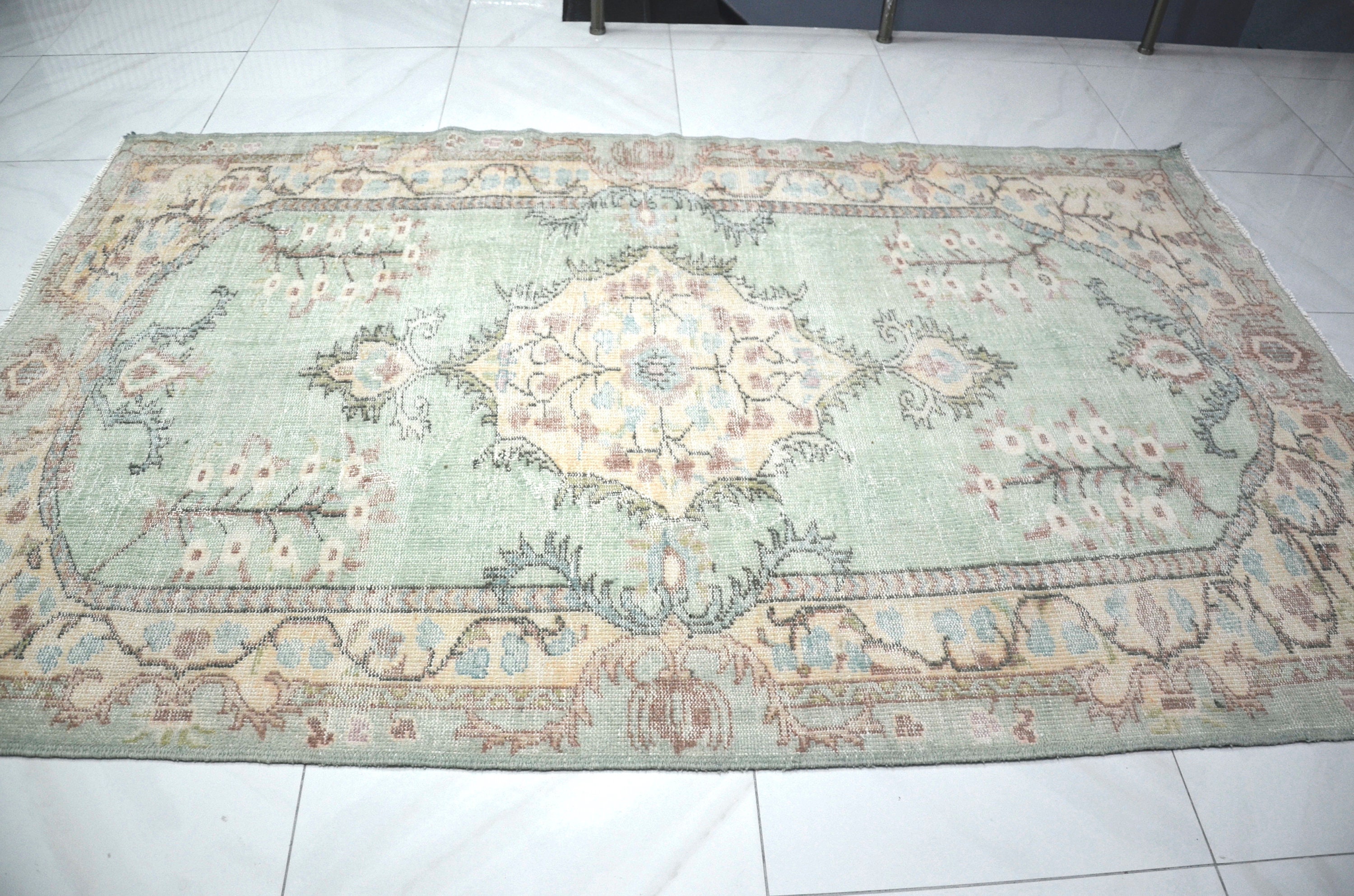 60s Turkish Green Rug Faded Green Rug Vintage Medallion - Etsy