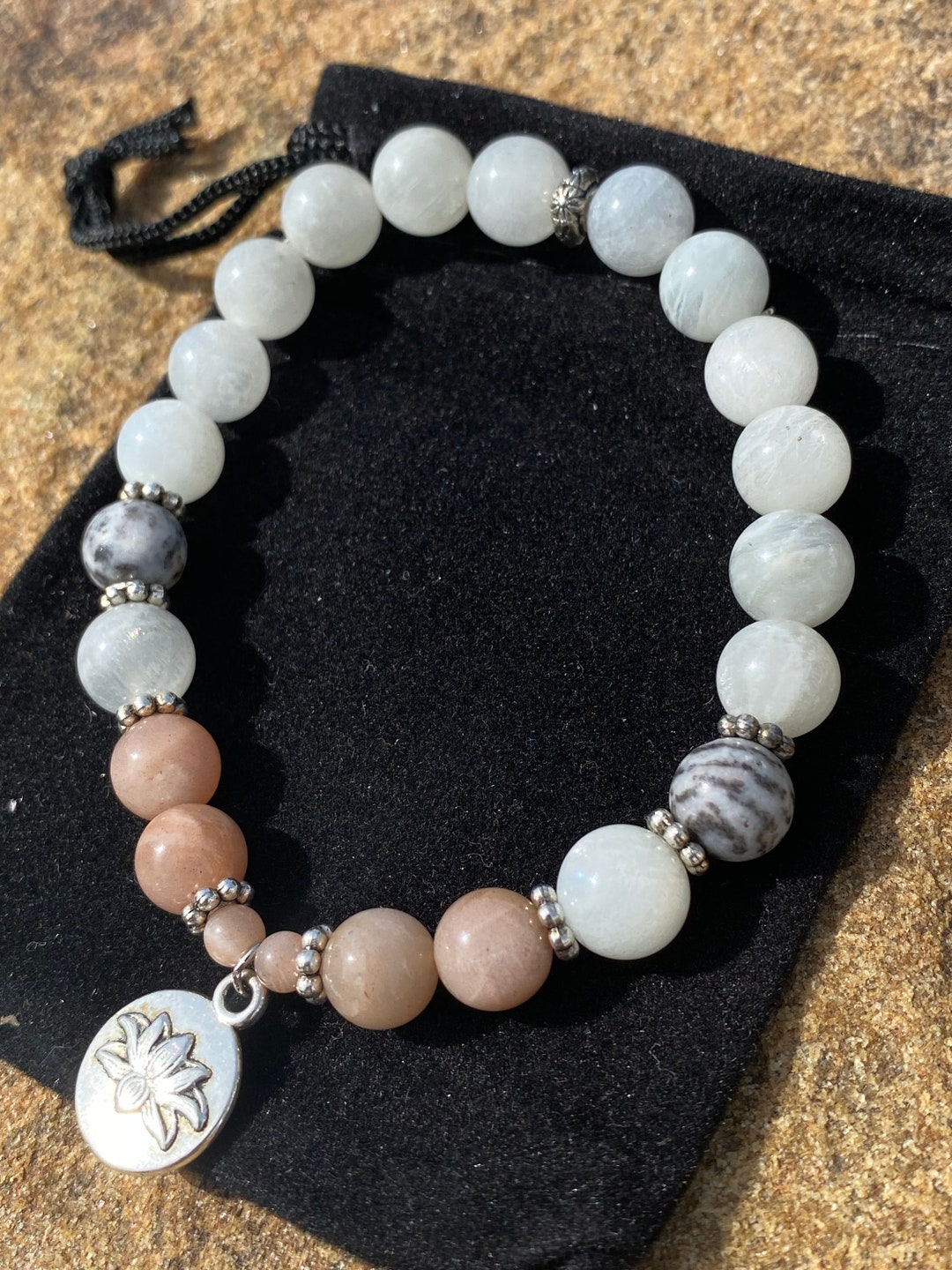 Moonstone, Sunstone, Zebra Jasper Bracelet - Etsy
