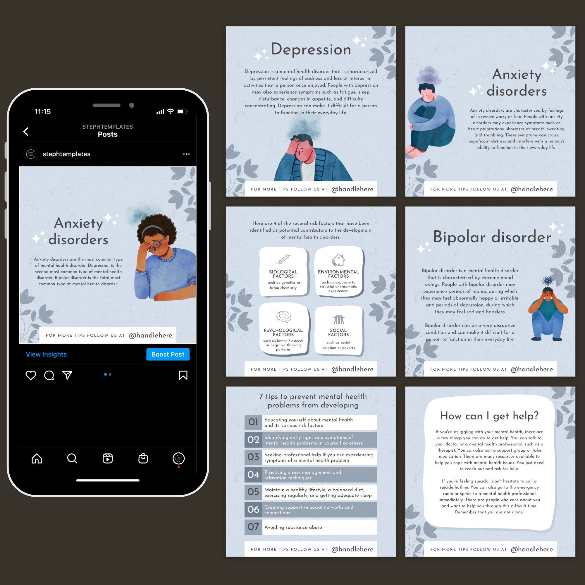 Mental Health Canva Templates Editable Instagram Post Mental Health ...