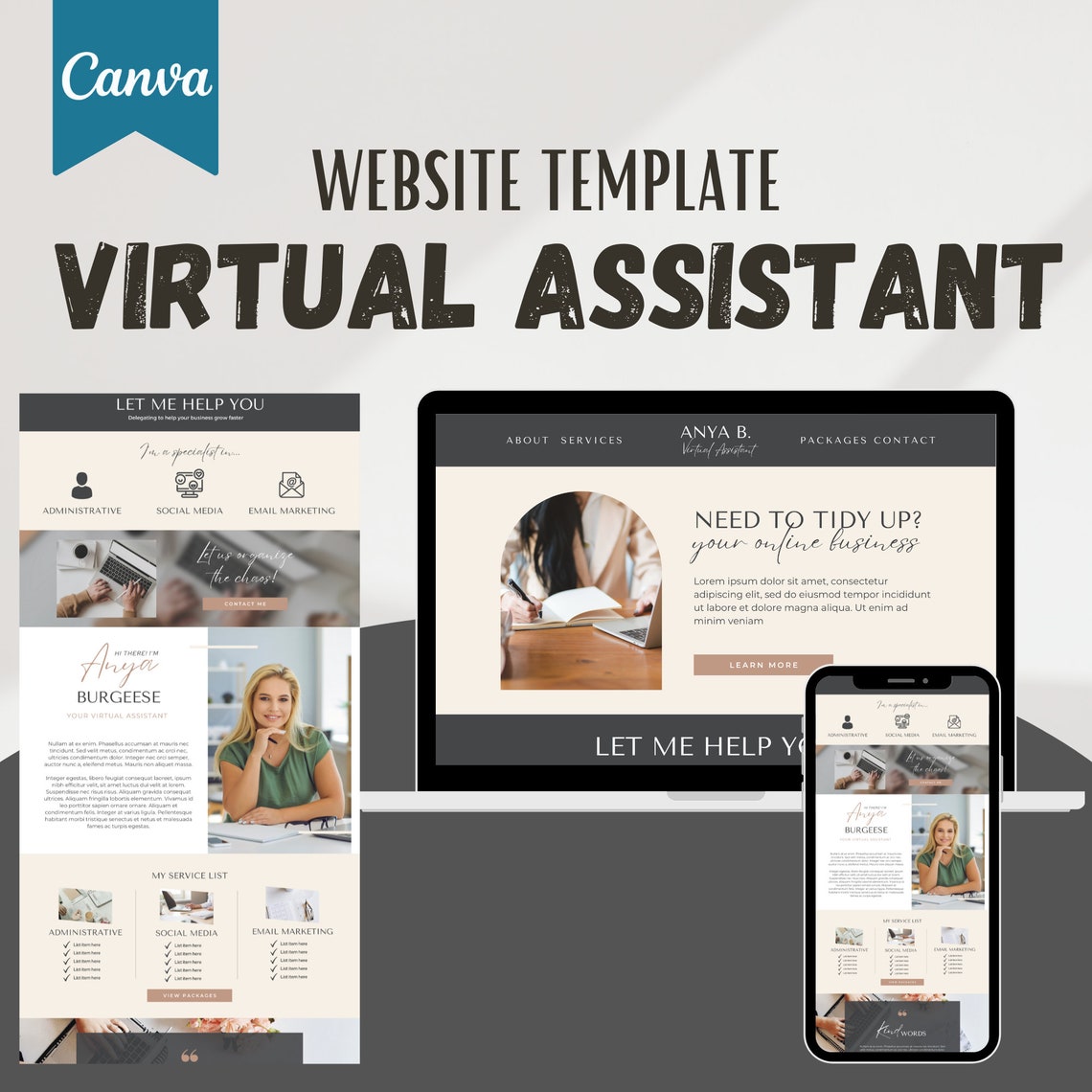 Virtual Assistant Website Canva Template, VA Website Canva Template ...