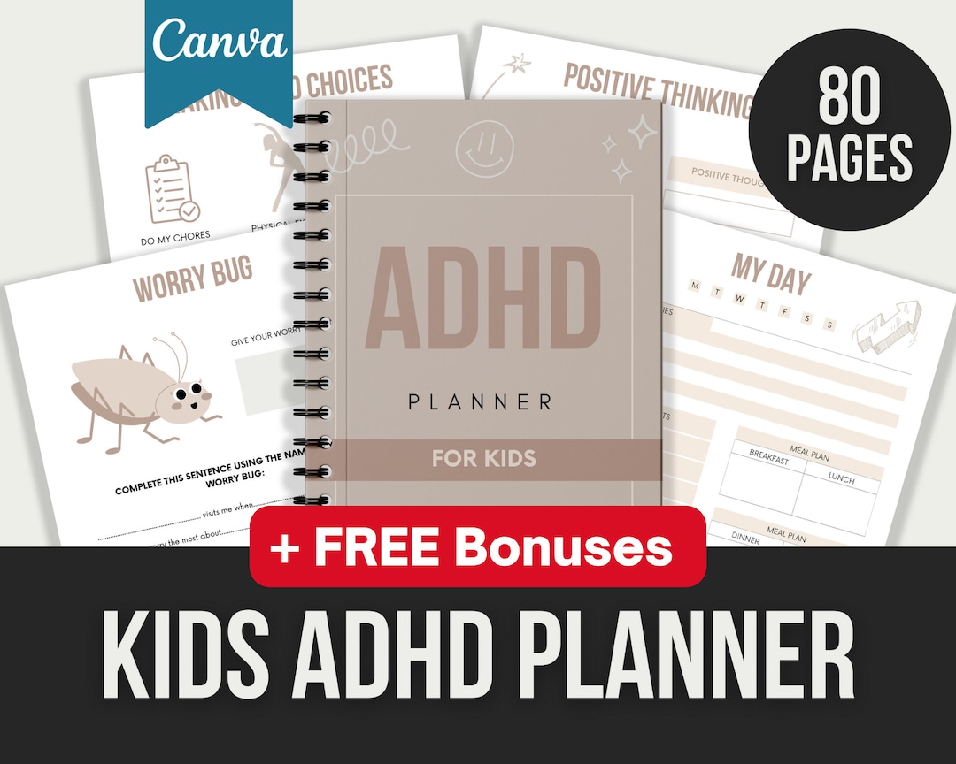 ADHD Kids Planner ADD Printable Canva Planner ADHD Productivity School ...