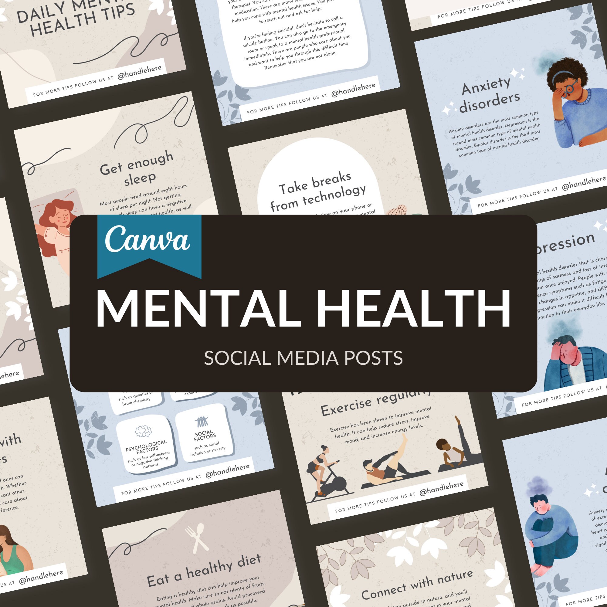 Mental Health Canva Templates Editable Instagram Post Mental Health ...