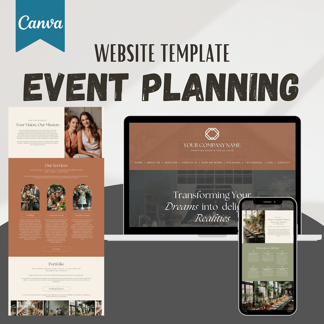 Event Planning Canva Website Template, Wedding Planning Website Template, Event Planner Template ...