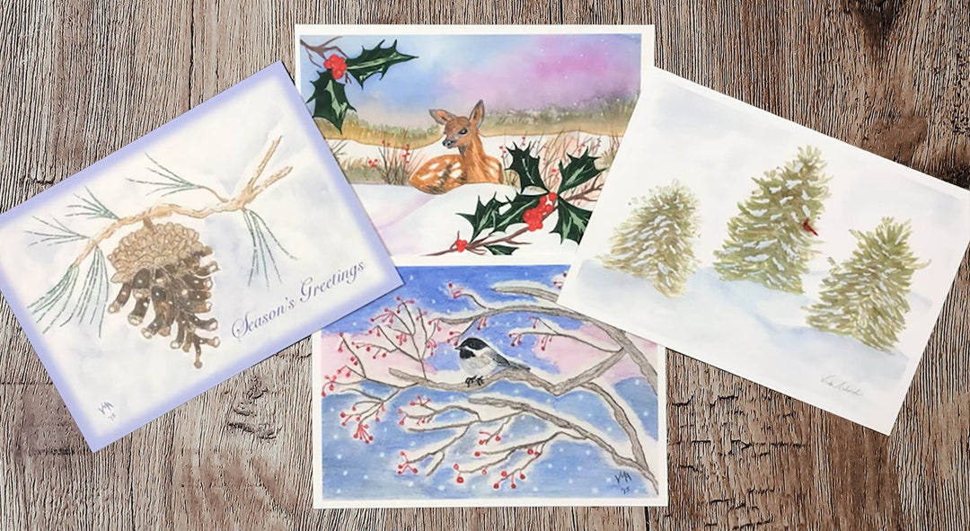 Boxed Christmas Cards Nature Watercolor Holiday Cards Set - Etsy