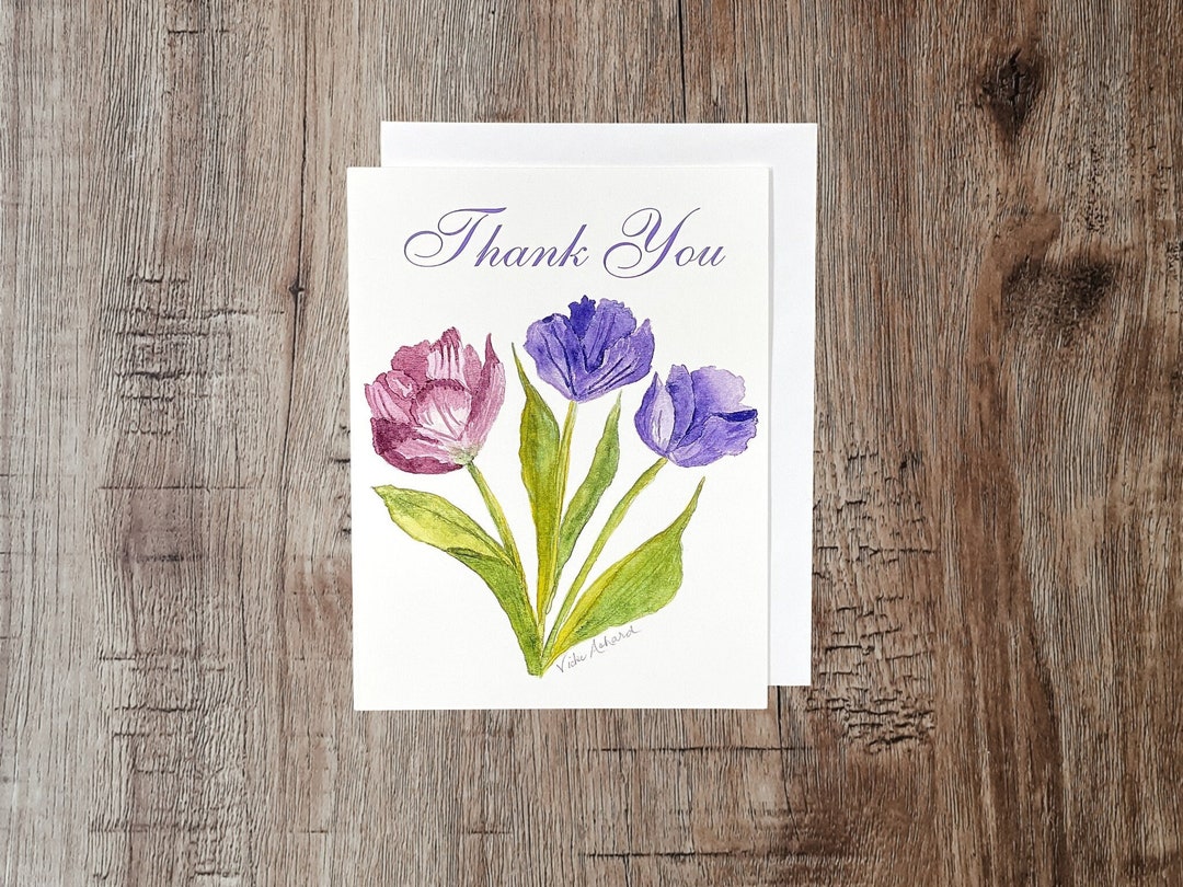 10 Thank You Cards, Blank, Watercolor Note Cards With Envelopes in a ...