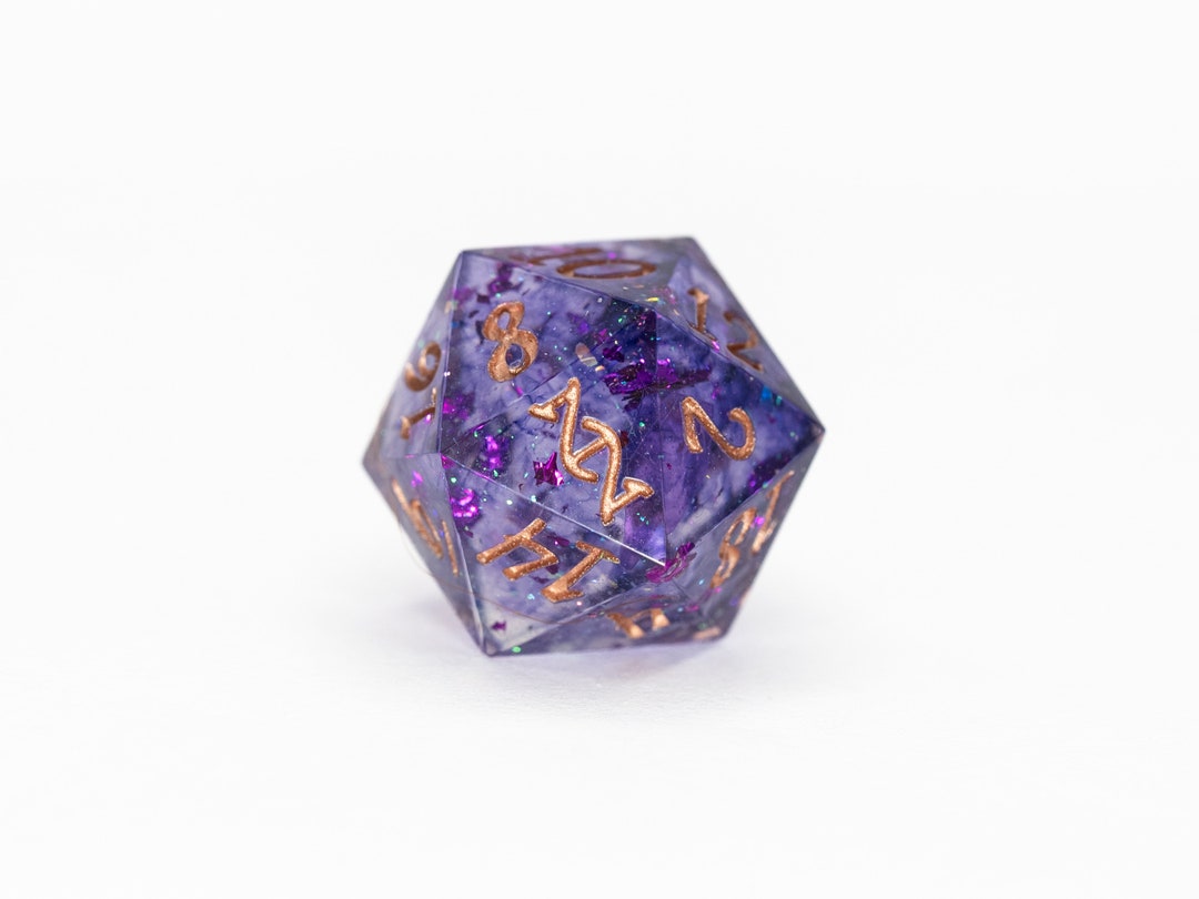 Purple Sparkles Inked in Rose Gold Single D20 20mm Standard Size Sharp ...