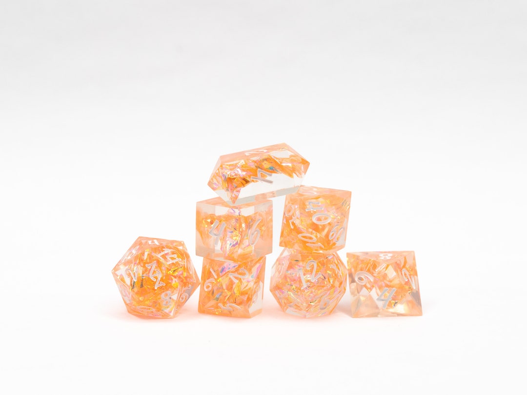 Peach Inclusions Dice Set 7-piece Sharp Edge-dice Set - Etsy