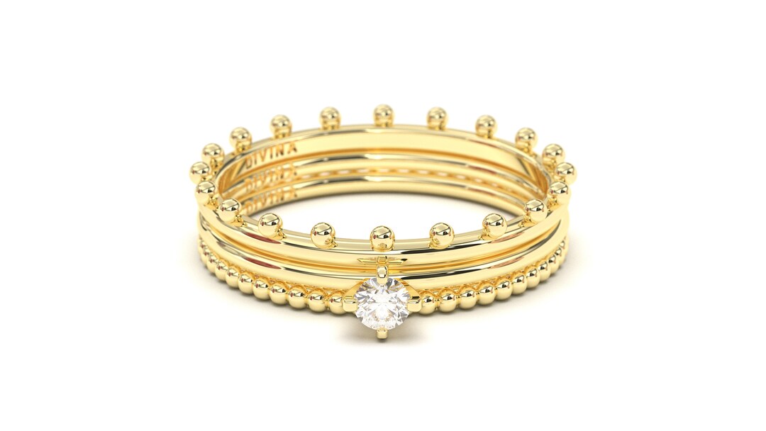 Stapelbares Kronen Set 14k Gold Prinzessin Ring Ehering Stapelring ...