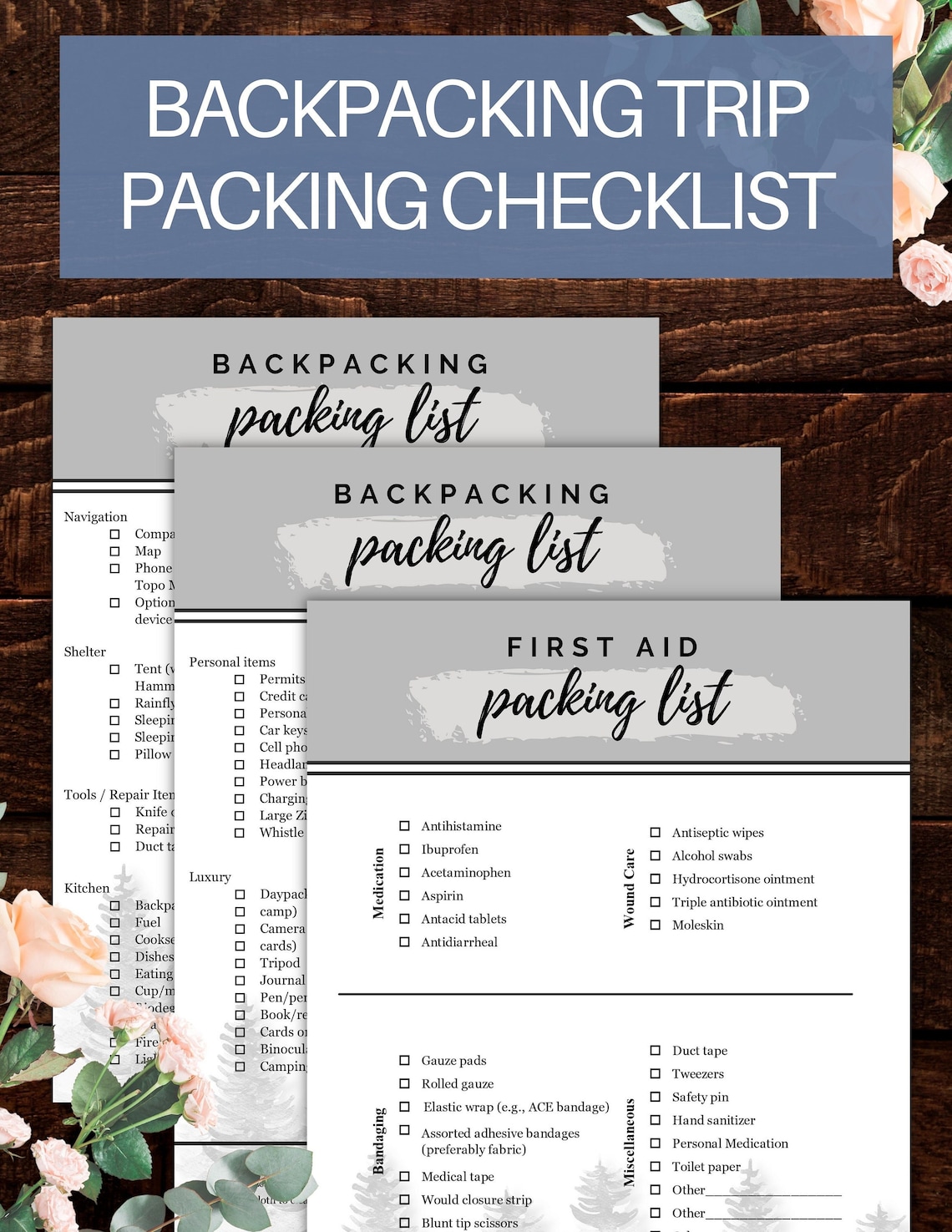 Backpacking Trip Packing List | Printable Packing Checklist | First Aid ...