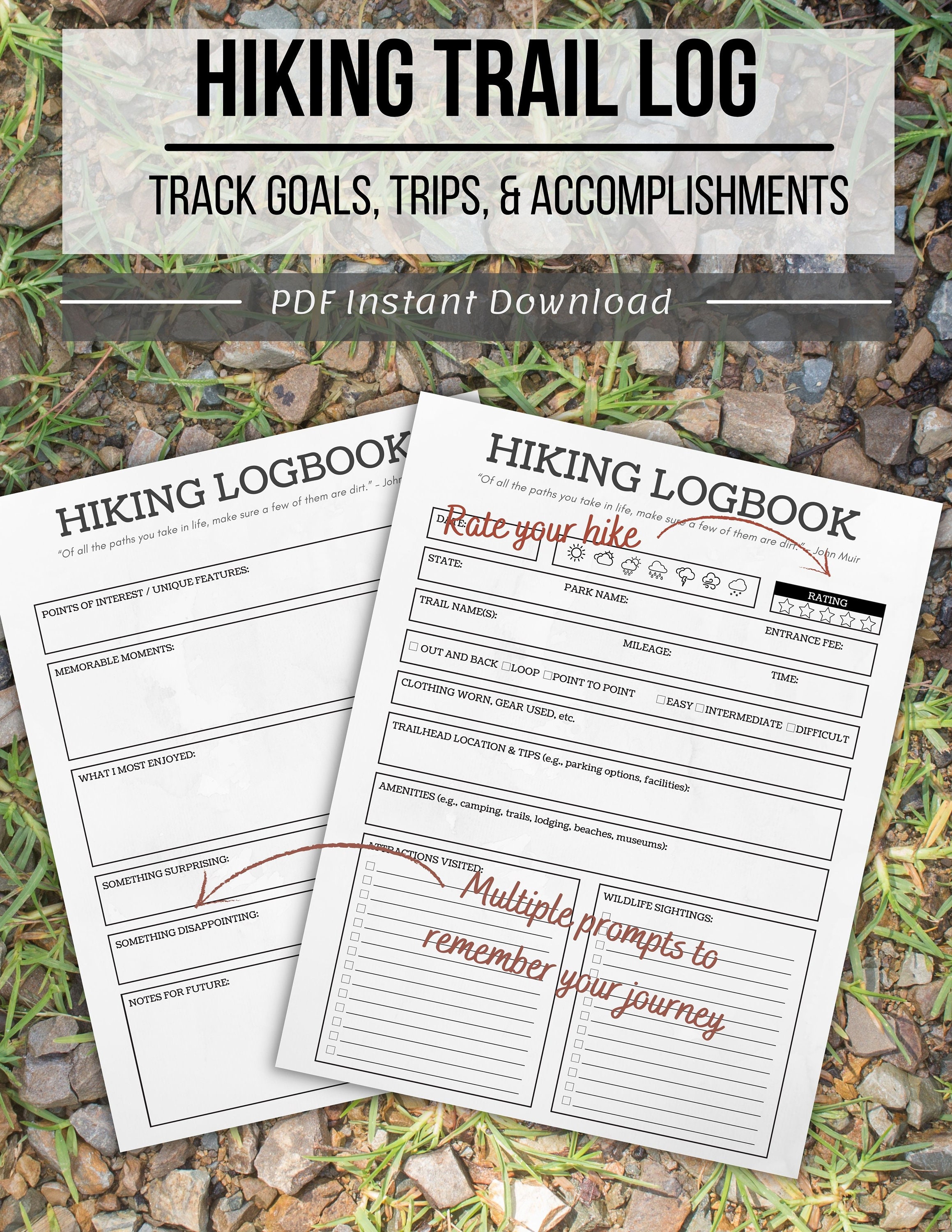 Hiking Trail Journal | Printable PDF Hiking Log | Travel Journal for ...