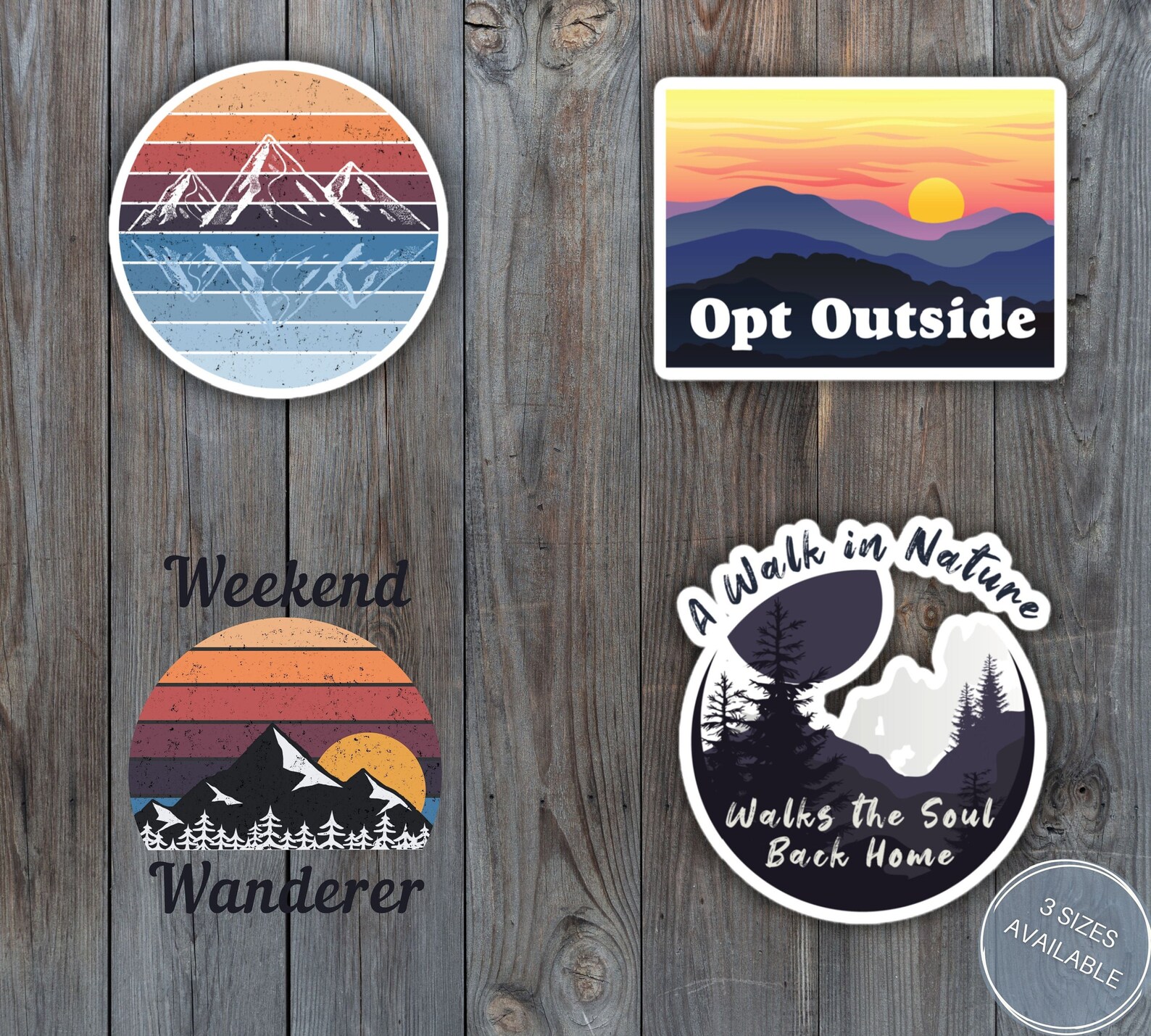 Retro Hiker Vinyl Decals Opt Outside Stickers Weekend | Etsy