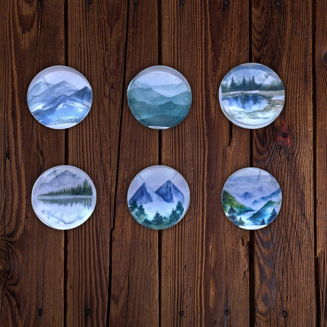 Set of 6 Watercolor Mountain Magnets Glass Nature Lover - Etsy