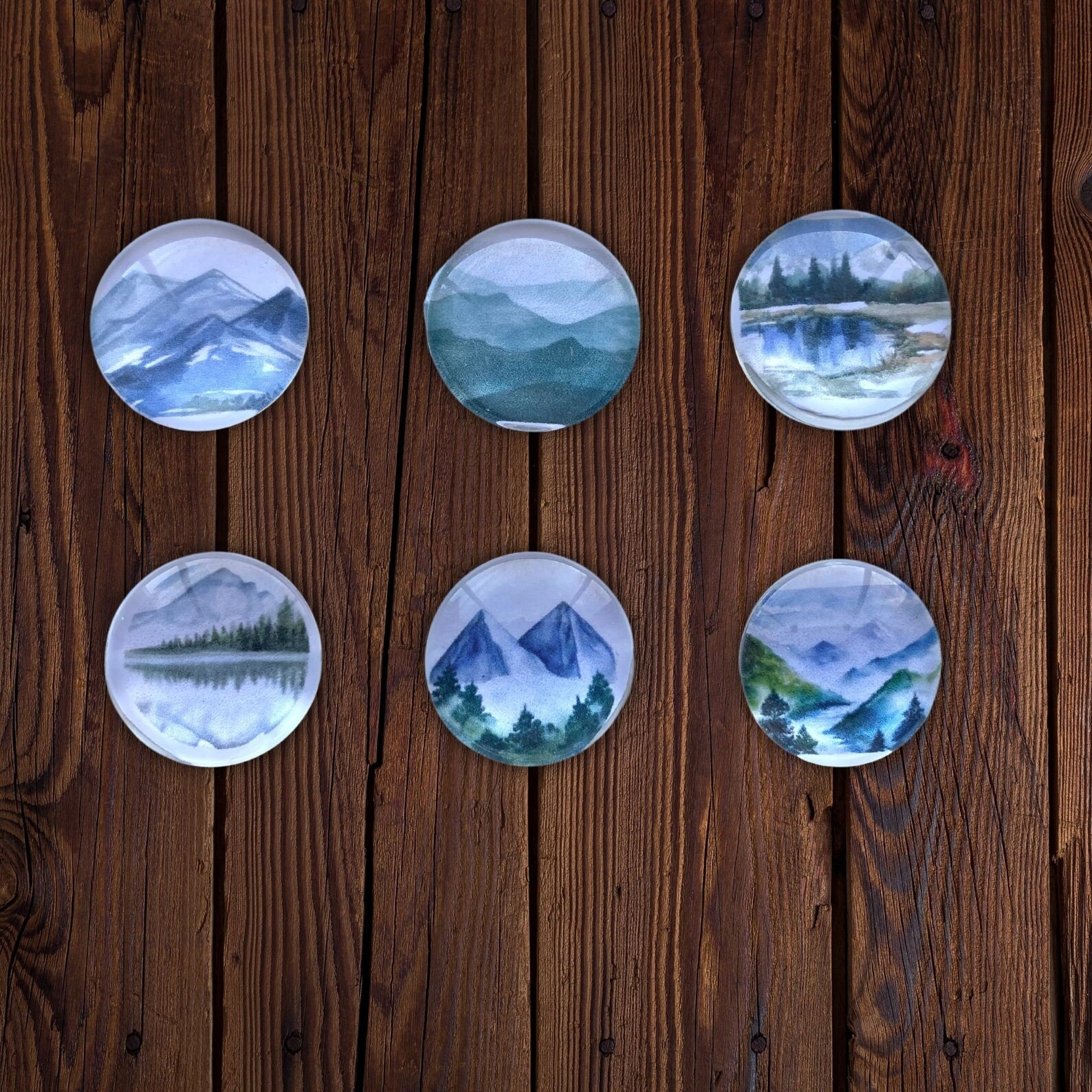 Set of 6 Watercolor Mountain Magnets Glass Nature Lover - Etsy