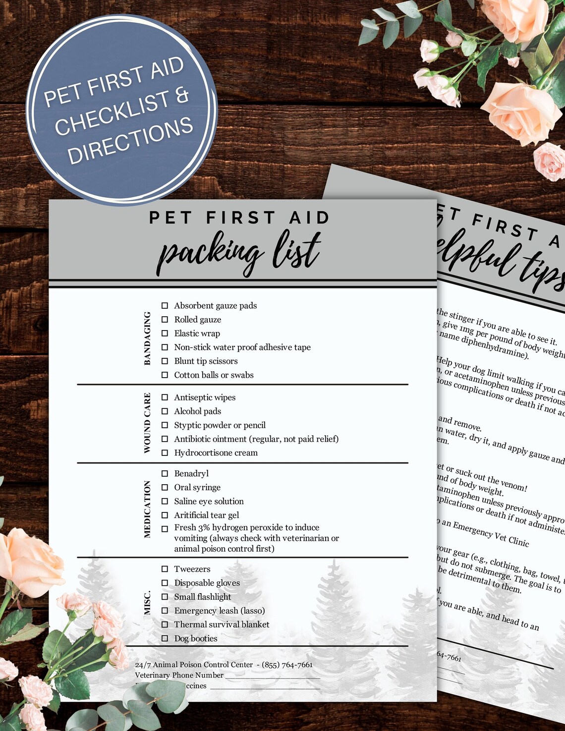 Pet First Aid Packing Checklist & Directions Dog Hiking | Etsy