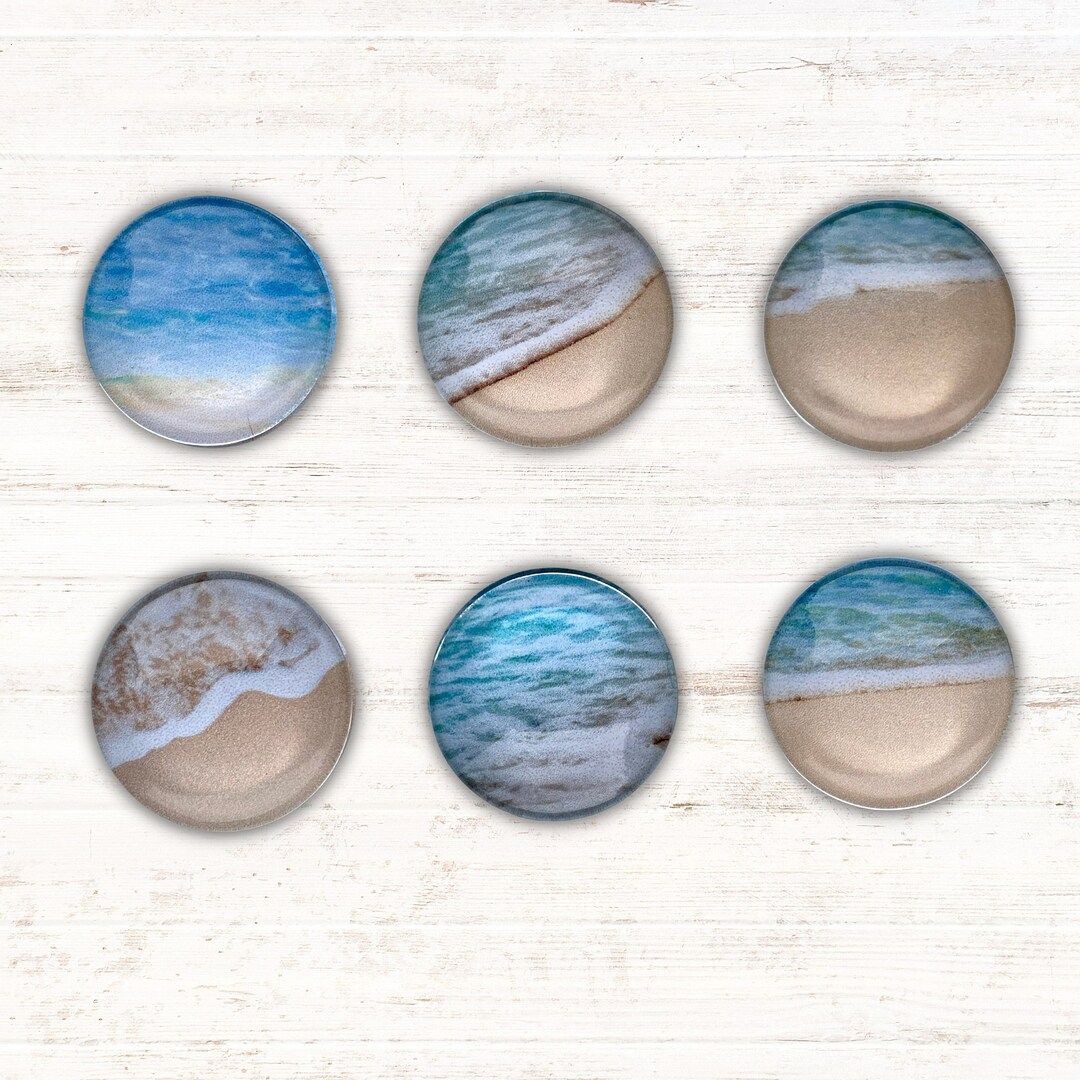 Set of 6 Beach Magnets, Glass Sand & Sea Gifts, Ocean Fridge Magnets ...