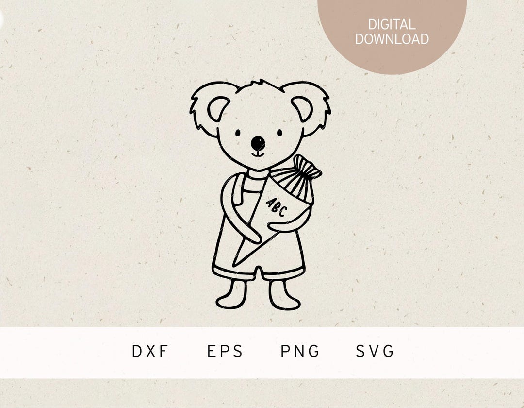 Plotterdatei | Koala mit Schultüte | SVG | DXF | PNG | Eps | Abc | Schulkind | Einschulung ...