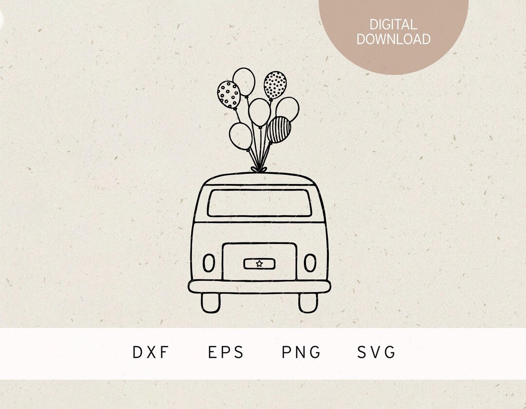 Plotter File | Retro Van With Balloons | SVG | DXF | PNG | Eps ...
