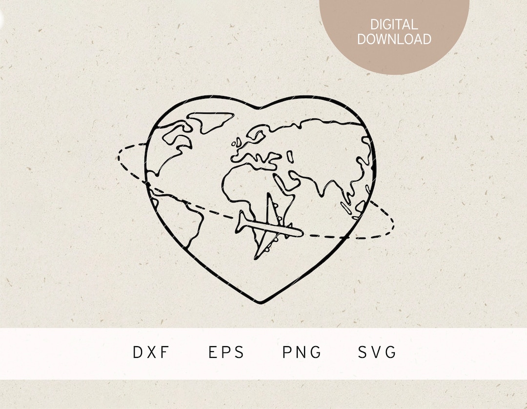 Plotter File | Globe Heart With Airplane | SVG | DXF | PNG | Eps ...