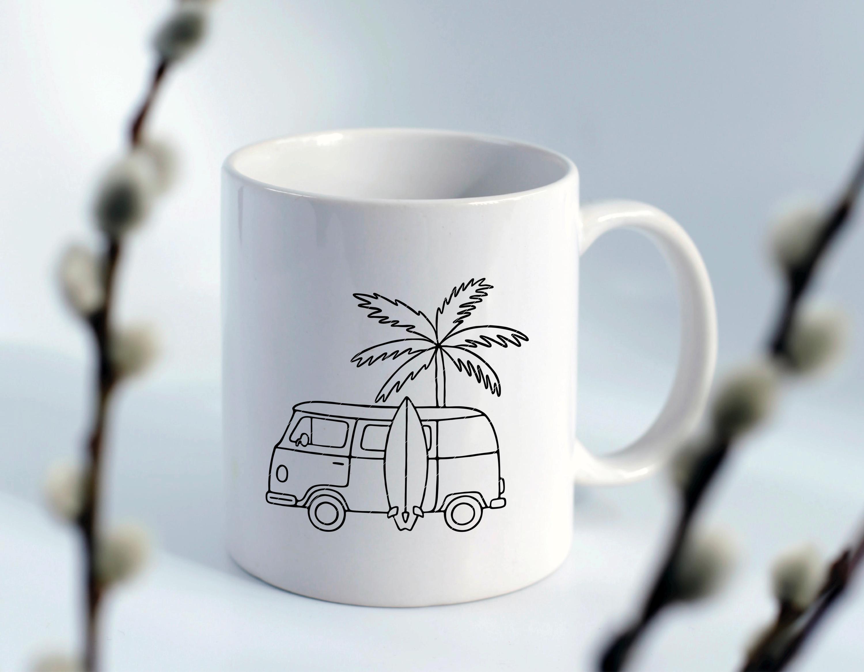 Plotter File | Retro Van With Surfboard | Palm Tree | SVG | DXF | PNG ...
