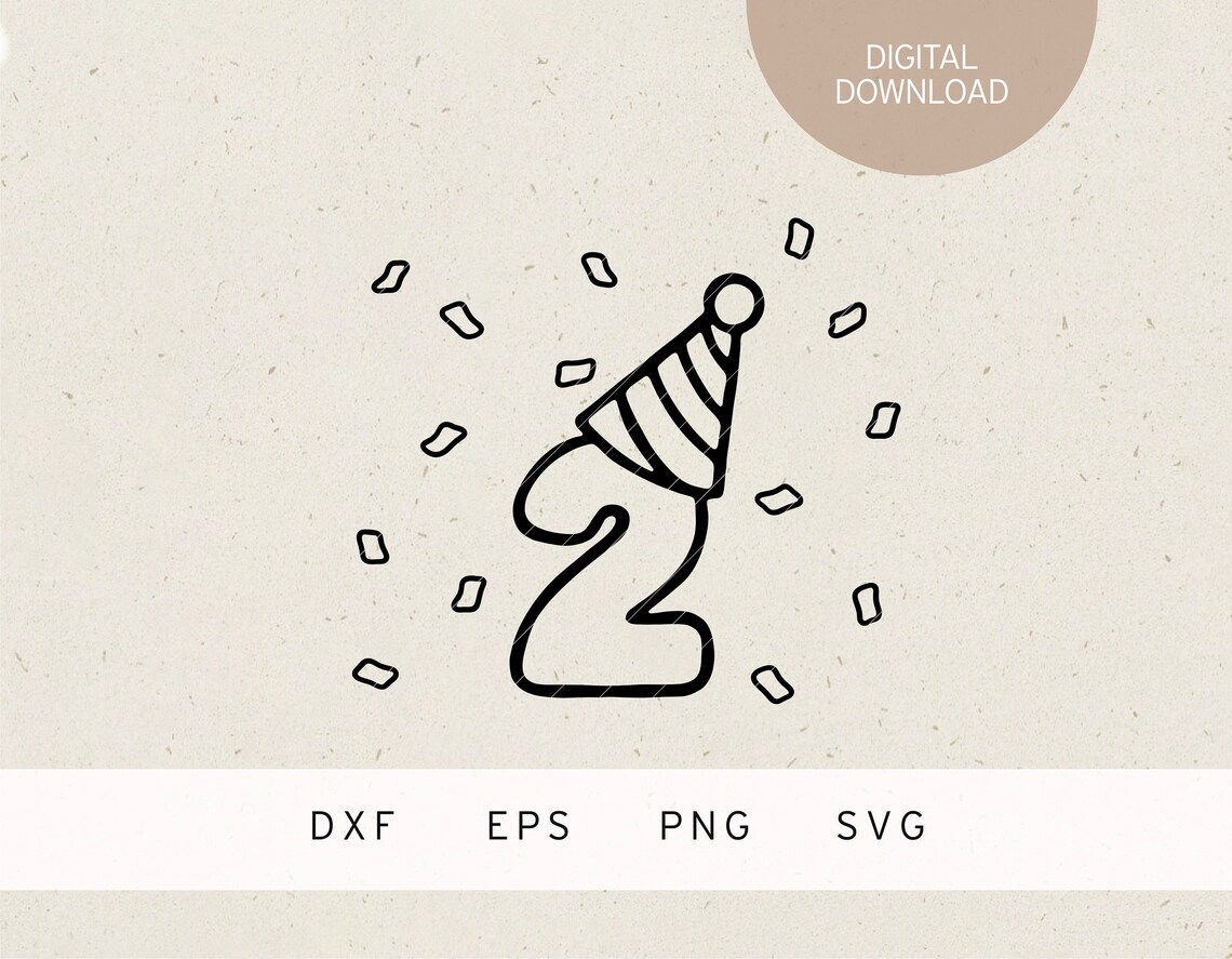 Plotter File | 2 | Party Hat | SVG | DXF | PNG | Eps | Birthday | 2nd ...