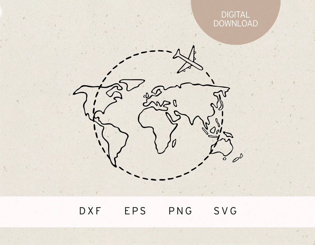 Plotter File | Globe With Airplane | SVG | DXF | PNG | Eps | Travel ...
