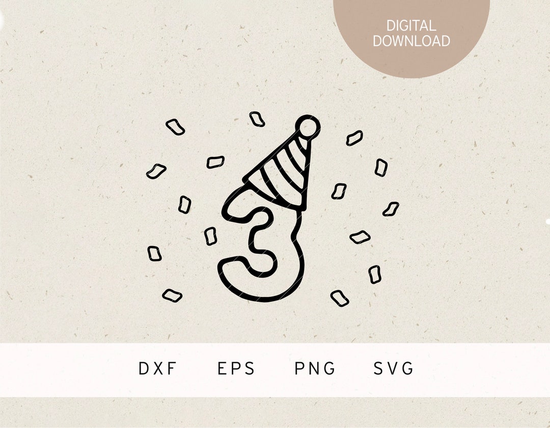 Plotter File | 3 | Party Hat | SVG | DXF | PNG | Eps | Birthday | 3rd ...