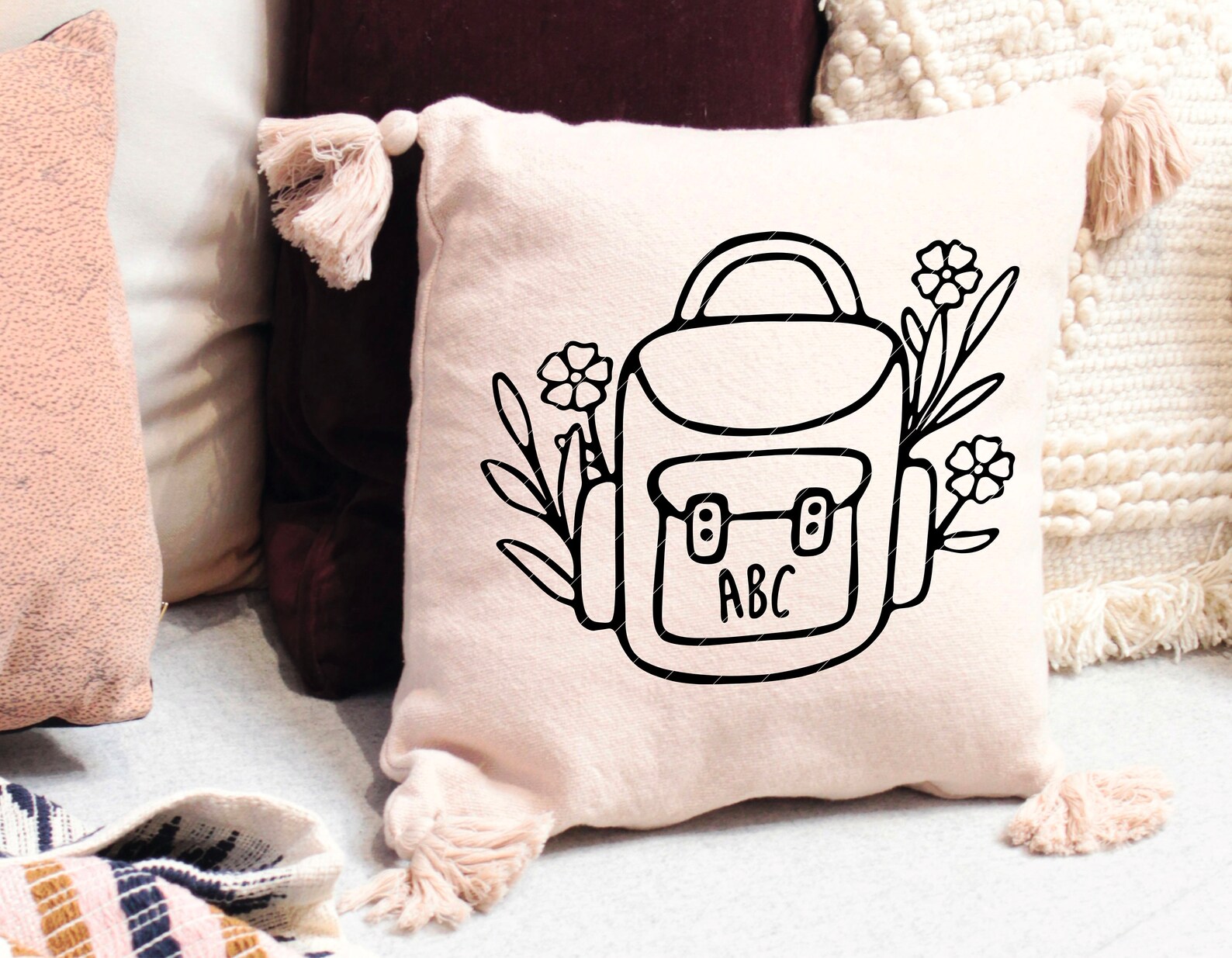 Plotter File | School Bag | Flowers | SVG | DXF | PNG | Eps | School ...