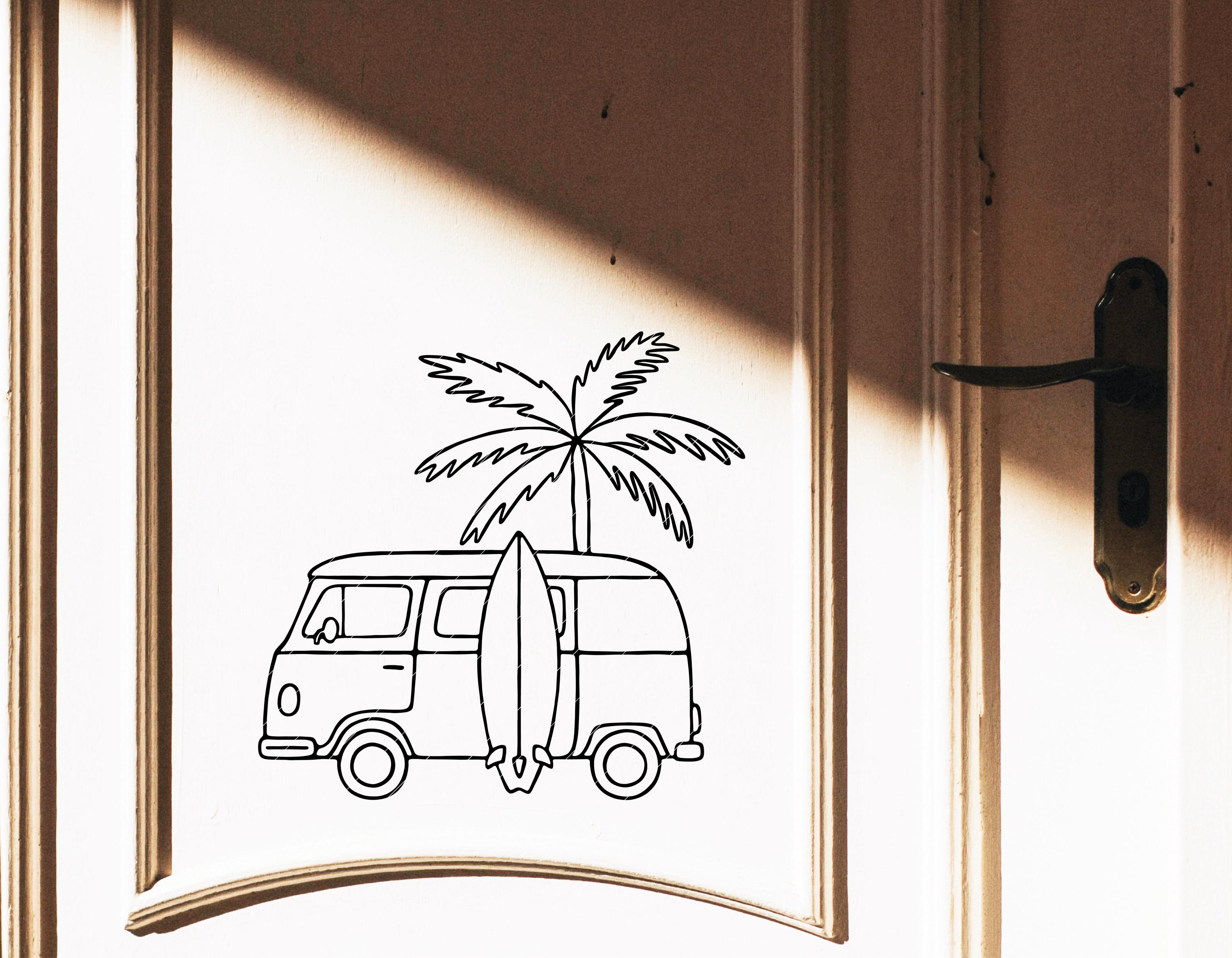 Plotter File | Retro Van With Surfboard | Palm Tree | SVG | DXF | PNG ...