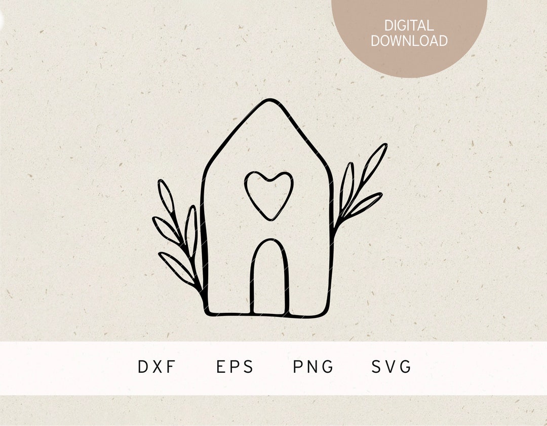 Plotter File | House With Heart and Floral Elements | SVG | DXF | PNG ...