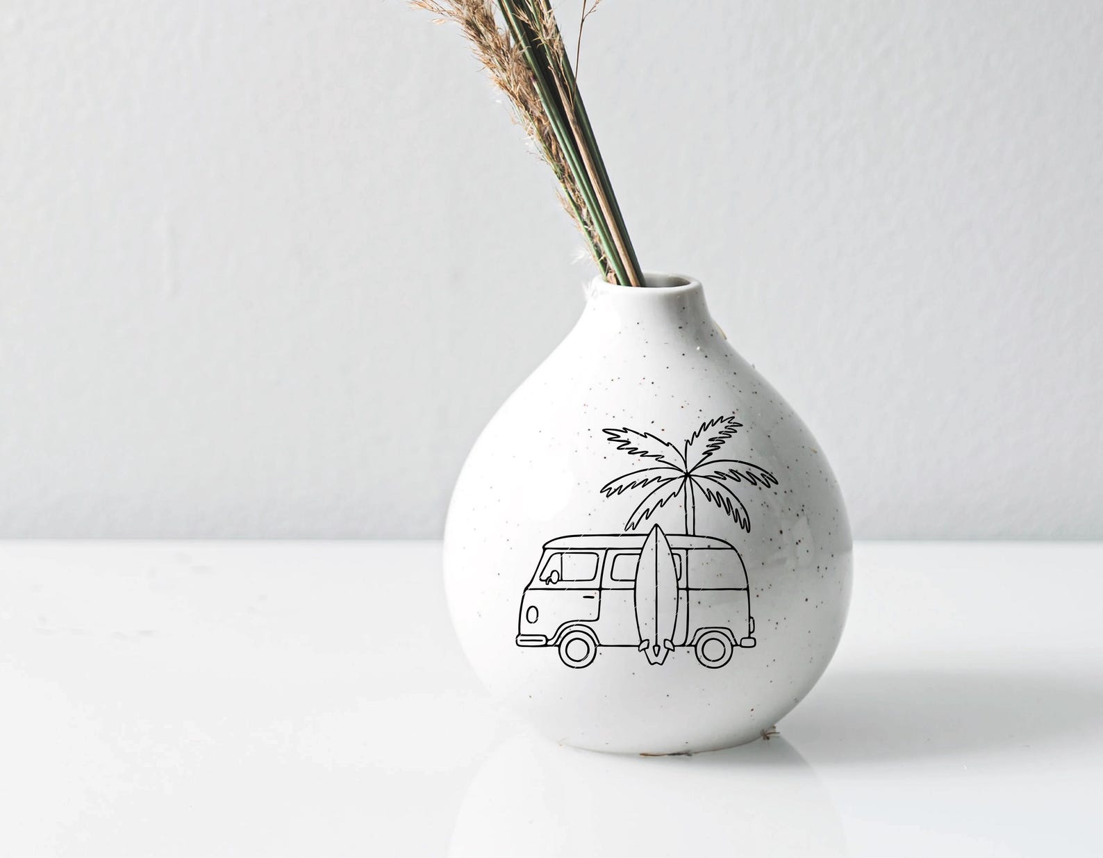 Plotter File | Retro Van With Surfboard | Palm Tree | SVG | DXF | PNG ...