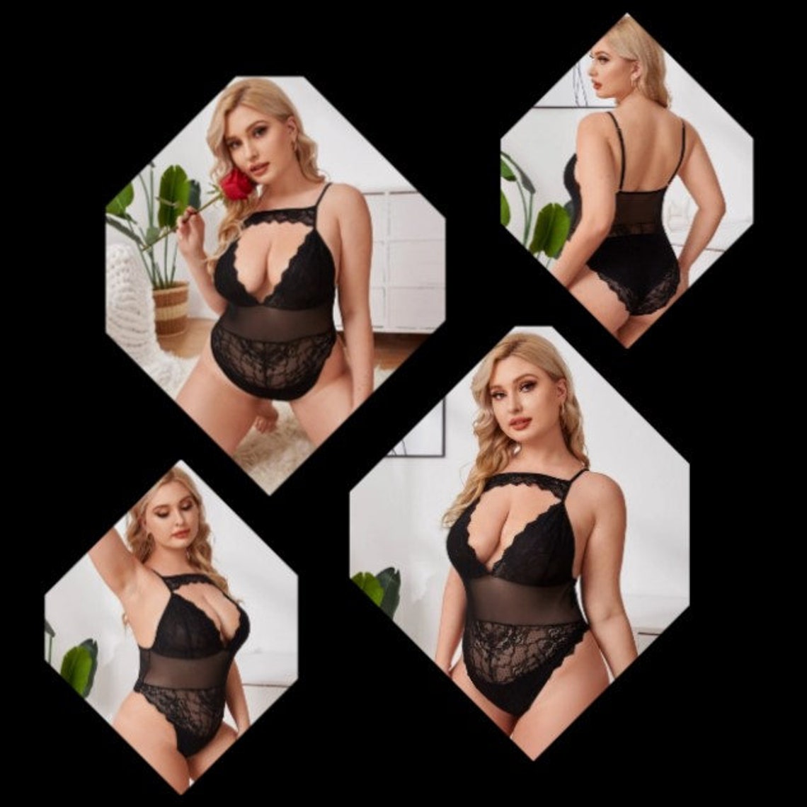 Plus Size Floral Lace Cut Out Teddy Bodysuit Etsy