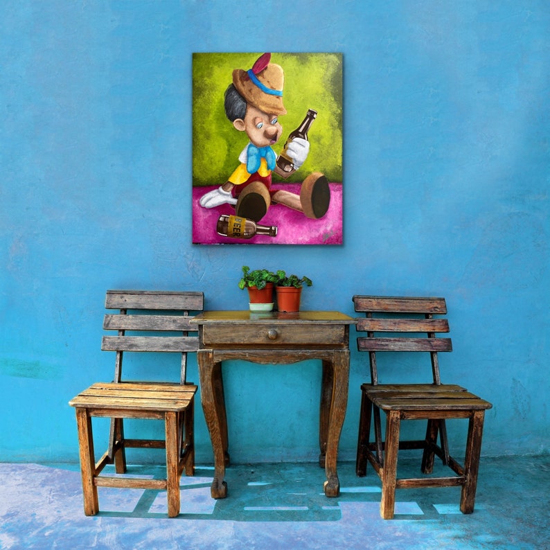 Drunk Pinocchio. Portrait. Geppeto. Jimmy Cricket. Figaro. - Etsy