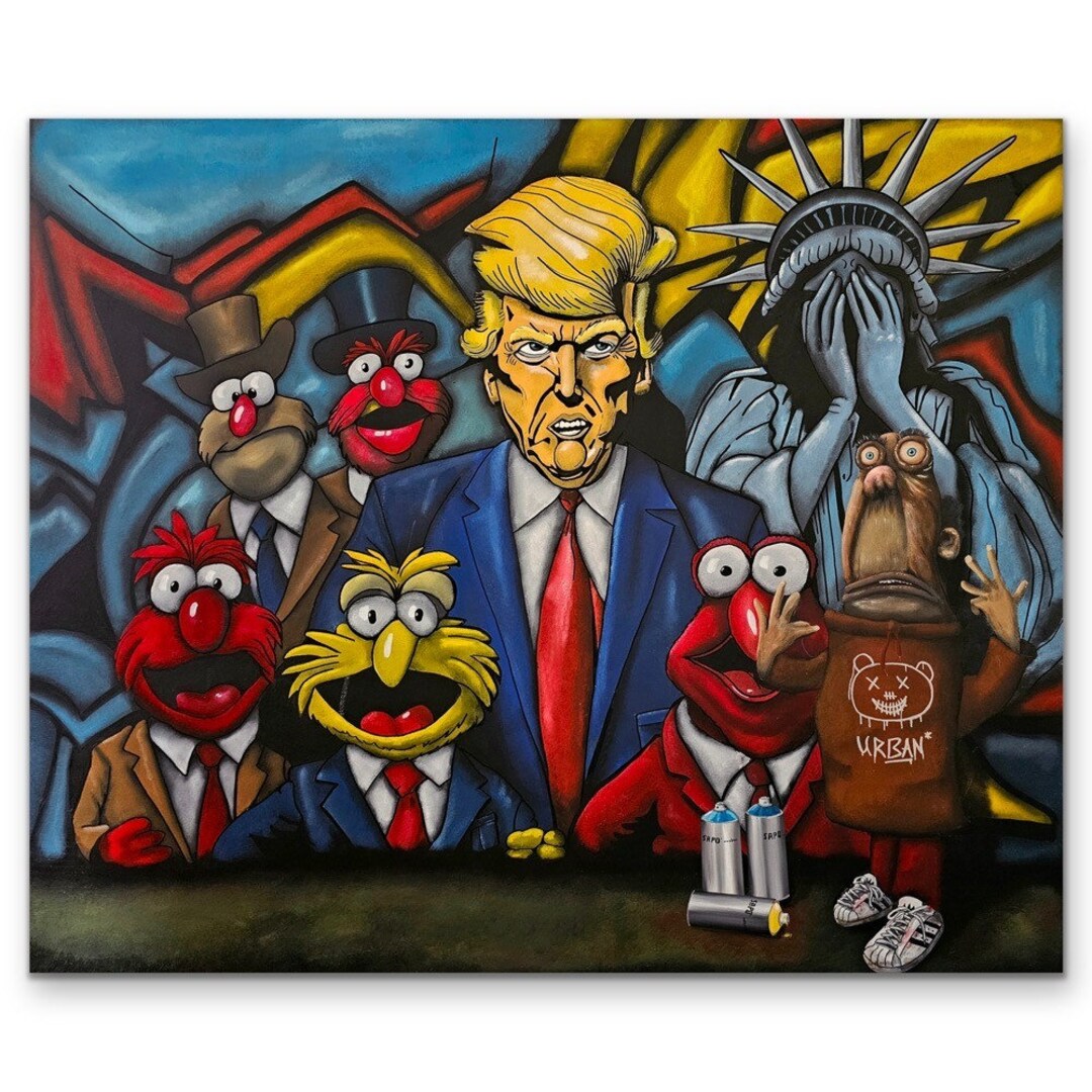 Graffiti Artist Colin, Painting a Wall. Donald Trump, Statue of Liberty ...