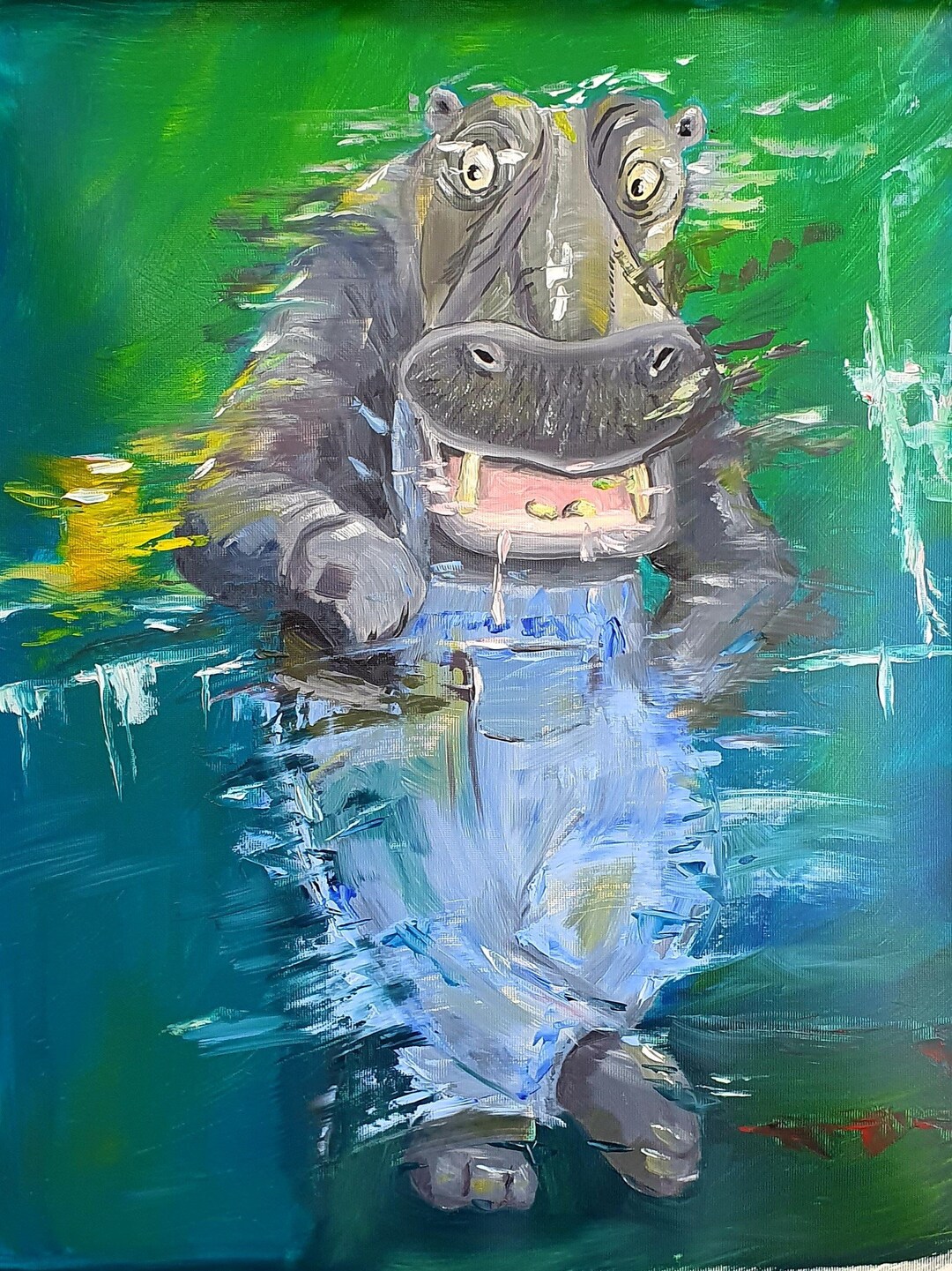 Hippo. Portrait. Oil on Paper. Animal Art. Hippopotamus Painting - Etsy