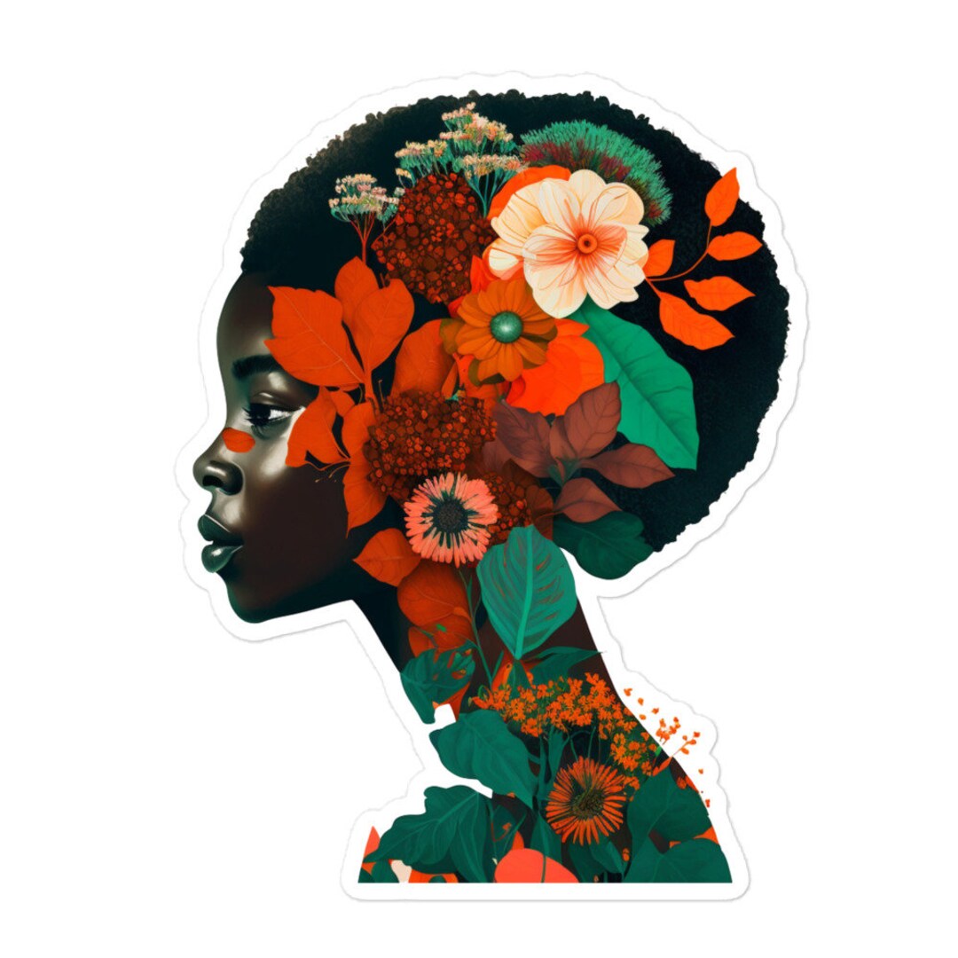 African Sticker, Afro Woman With Tropical Floral Bubble-free Stickers ...