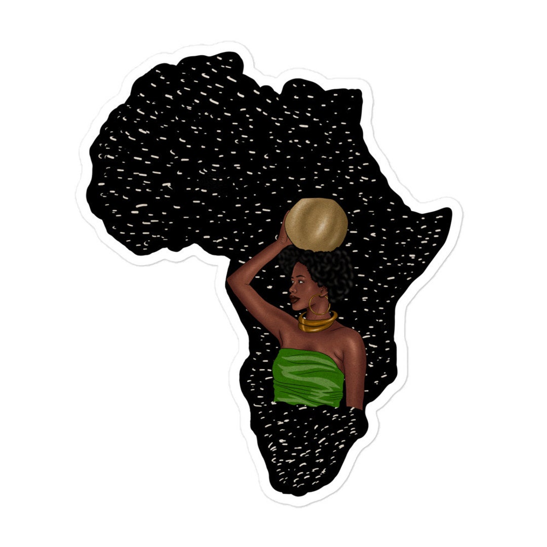 Africa Map Sticker, African Woman, Black History Bubble-free Stickers ...