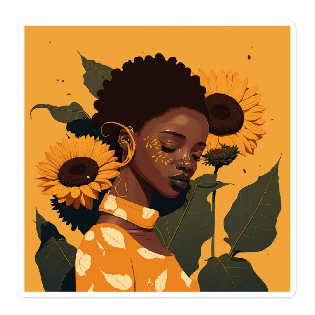 Afro Sticker, African Woman, Sunflowers, African Art, Bubble-free ...