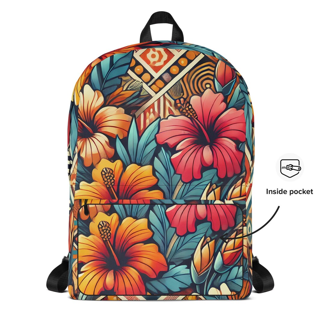 African Bag, Floral Hibiscus Pattern Backpack - Etsy