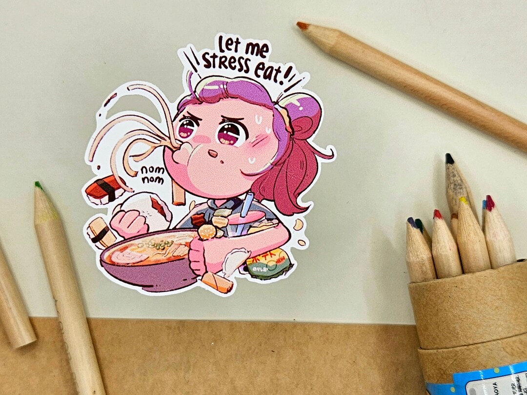 STRESS EATING Chibi Character cute Die-cut Sticker - Etsy