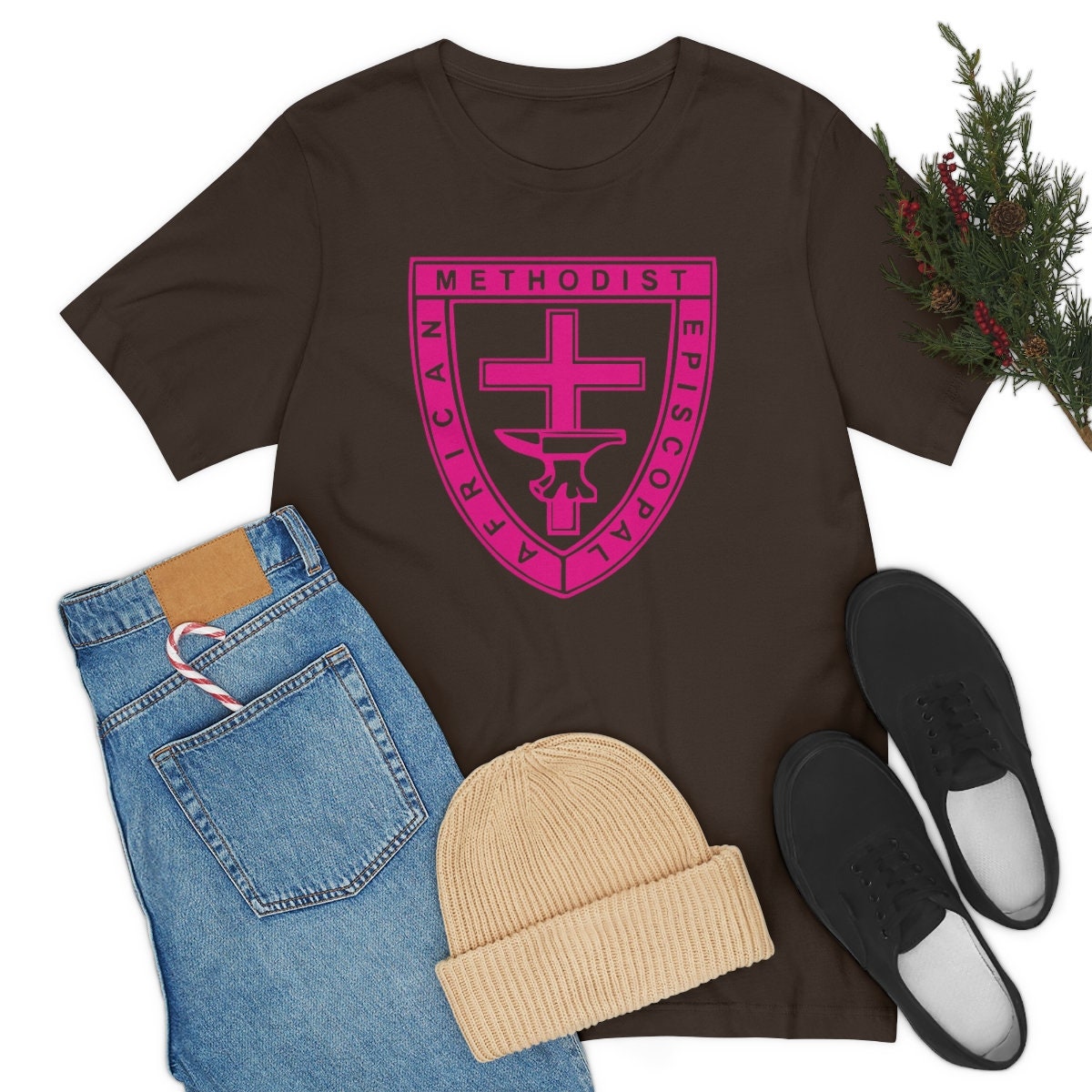Ame-church Short Sleeve 100% Cotton T'shirt With Pink Ame-church Crest ...